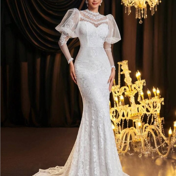 Dresses | Elegant White Lace Evening Wedding Gown | Poshmark